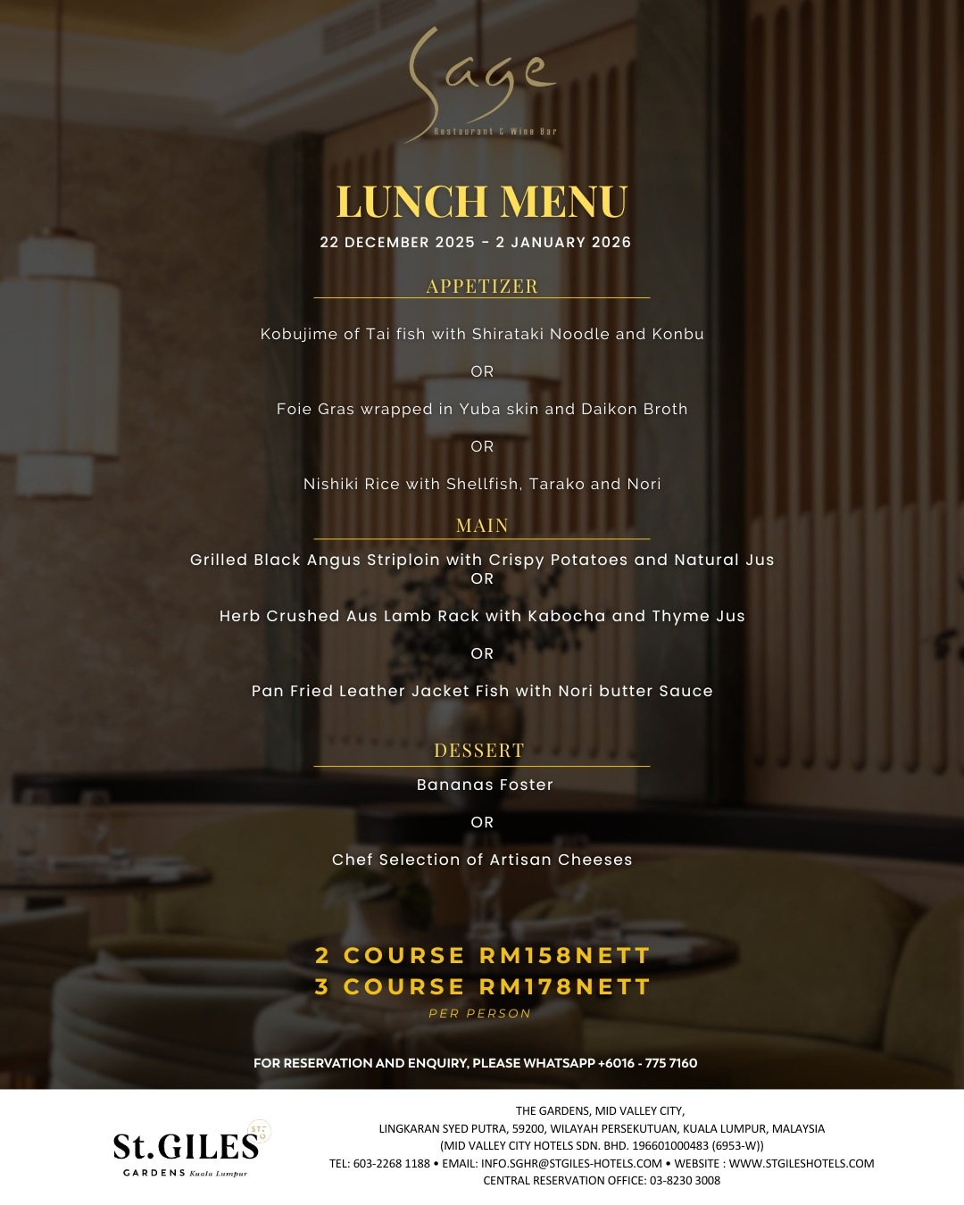 Set Menu | Sage Restaurant & Wine Bar